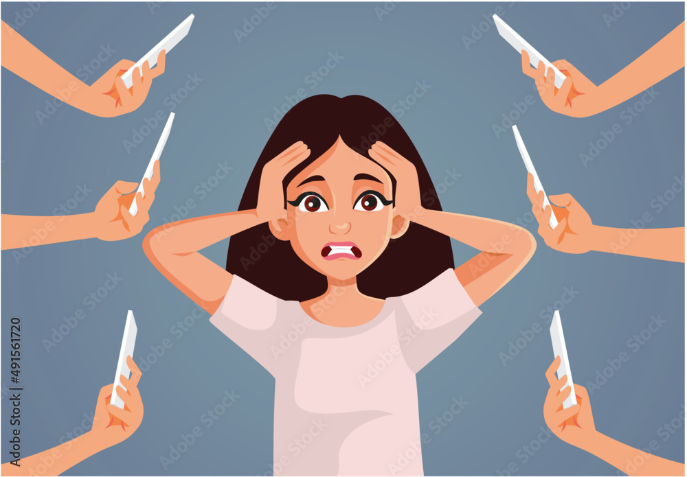 Desperate Woman Followed by People with Smartphones Vector Cartoon ...