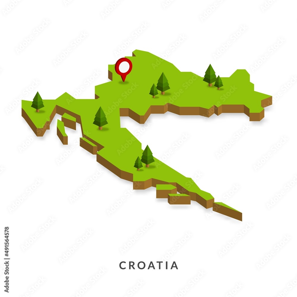 Isometric Map of Croatia. Simple 3D Map. Vector Illustration - EPS 10 ...