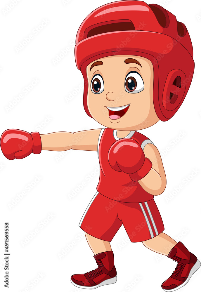 Cartoon little boy training boxing Stock Vector | Adobe Stock