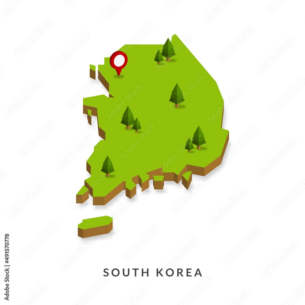 Isometric Map of South Korea. Simple 3D Map. Vector Illustration - EPS ...