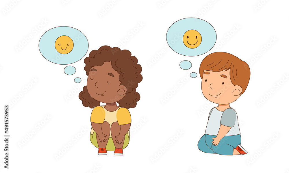 Cute little girl and boy expressing different emotions with speech ...