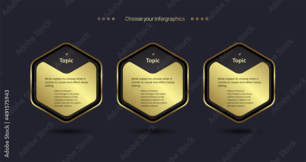 Modern Luxury style of infographics design. Golden banners with three ...