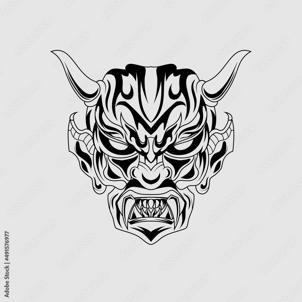 Demon Devil Mascot Head Satanic tattoos Illustration black white sketch ...