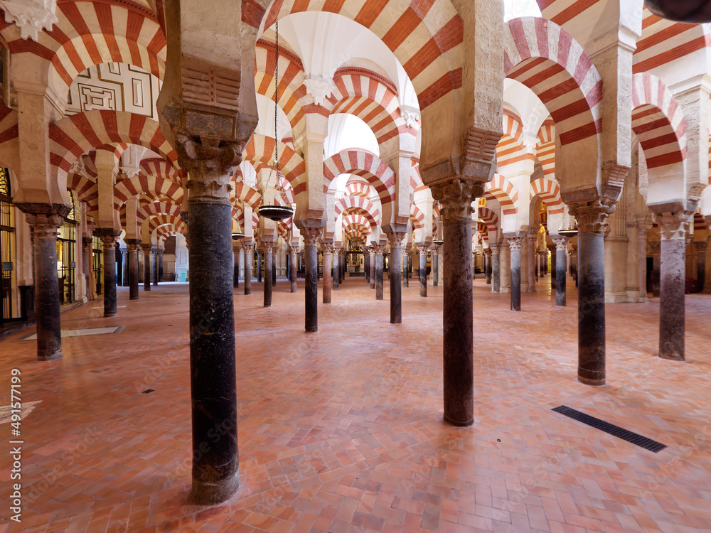 Interior of the Mosque Cathedral of Cordoba. UNESCO World Heritage site ...