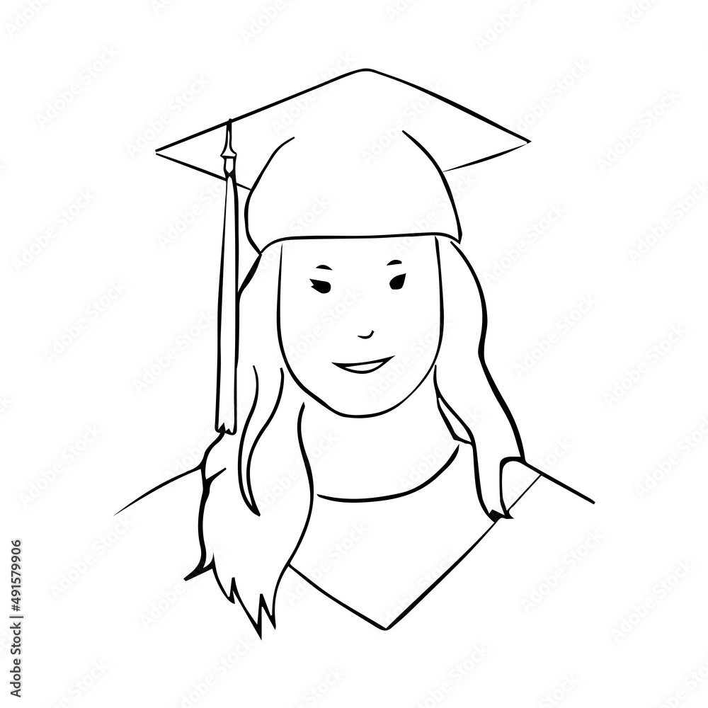 graduate student line art, graduated girl, graduation cap, university ...