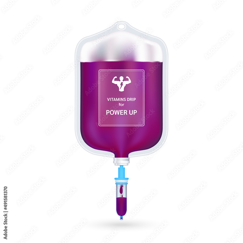 Vecteur Stock Serum collagen vitamin inside saline bag for power up ...