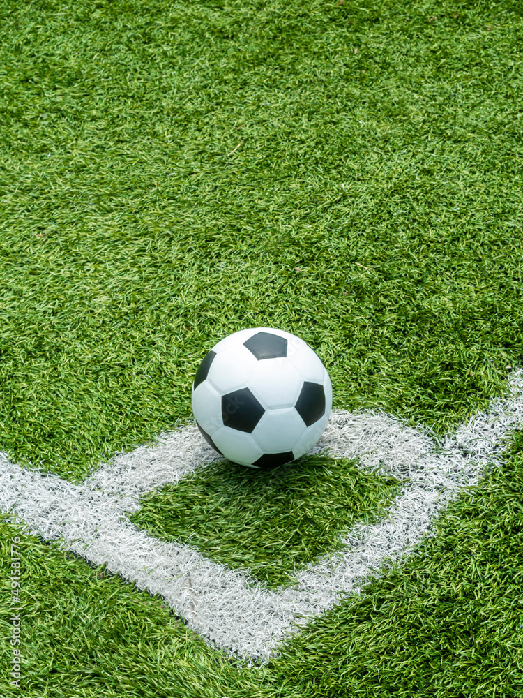 soccer Football on Corner kick line of ball and a soccer field ...