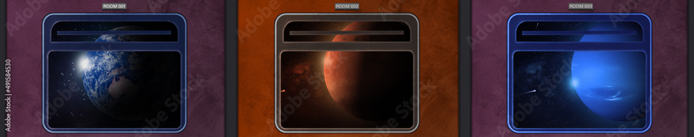 Planets on Train Windows. Space Travel and Exploration concept. Train ...