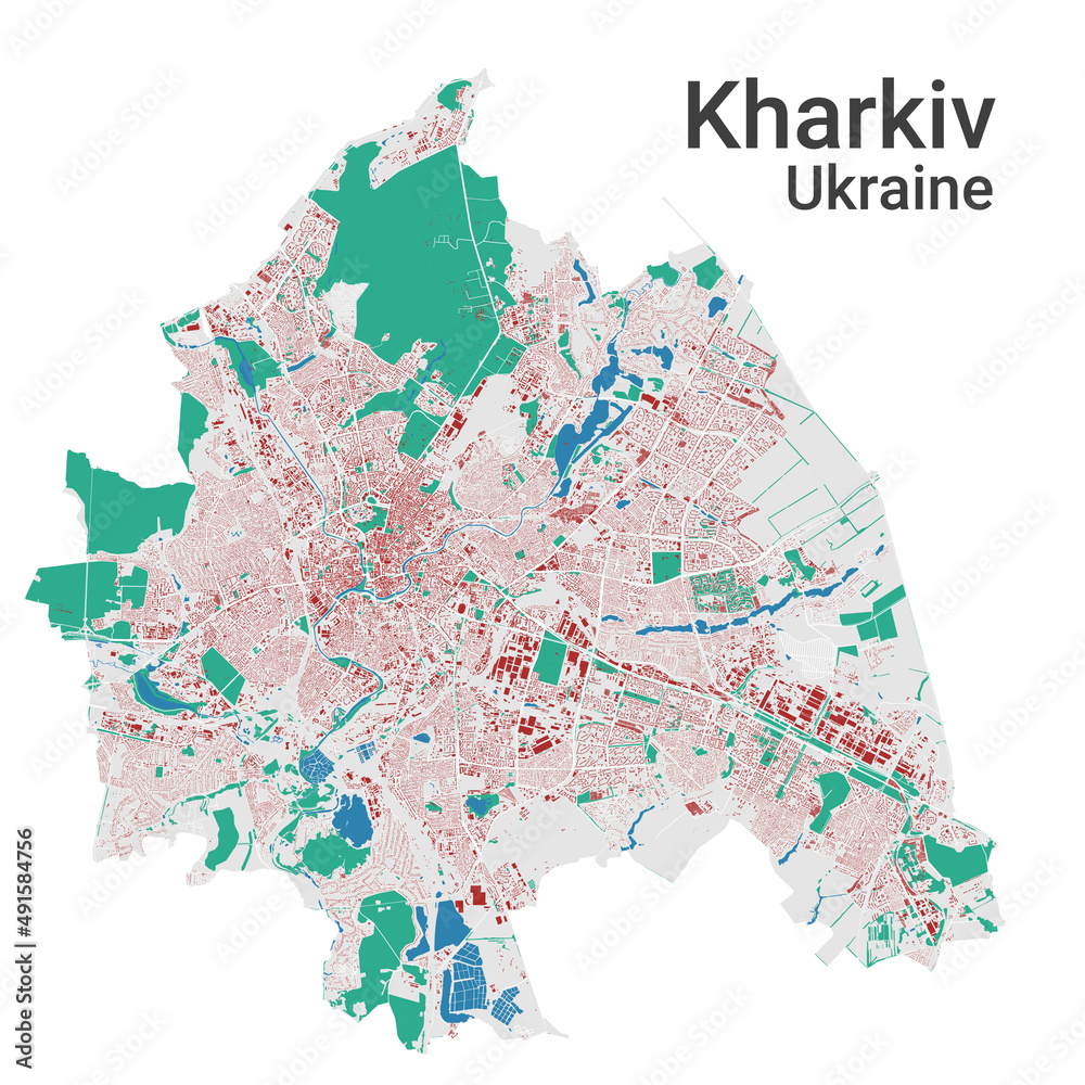Kharkiv vector map. Detailed map of Kharkiv city administrative area ...