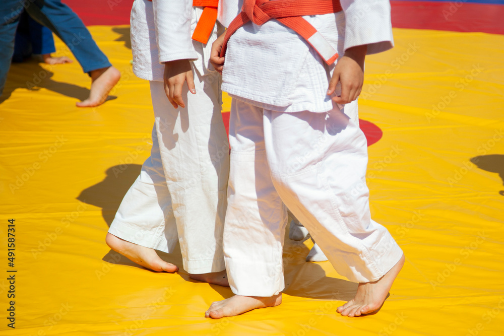 Children's sports competition in judo. Kids in training. Stock Photo ...