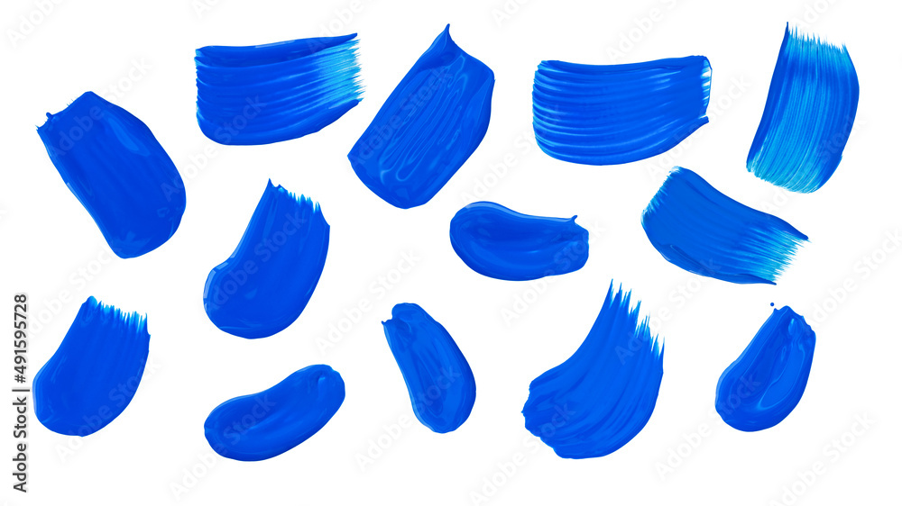 Short brush strokes of blue paint isolated on white background Stock ...