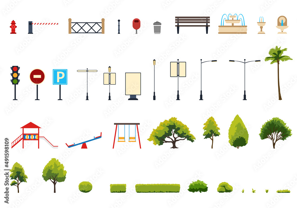 Elements of the urban landscape for the park, playground. Thirty nine ...