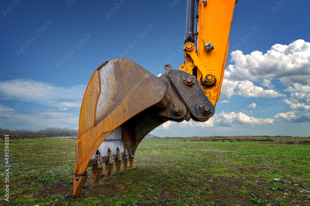 Industrial background. Digger bucket close-up. Construction excavator ...