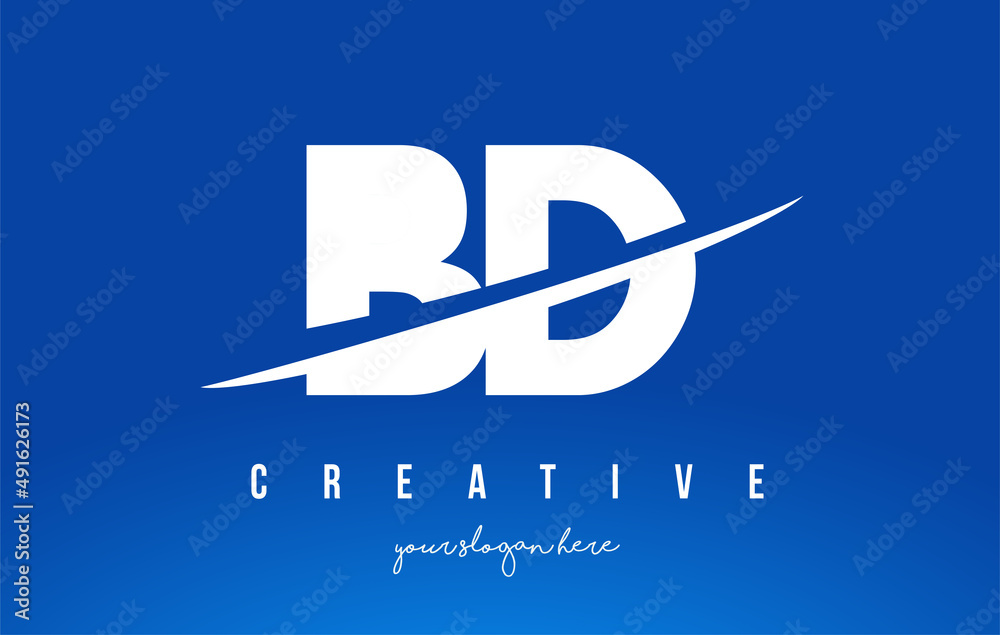 BD B D Letter Modern Logo Design White Yellow Background and Swoosh ...