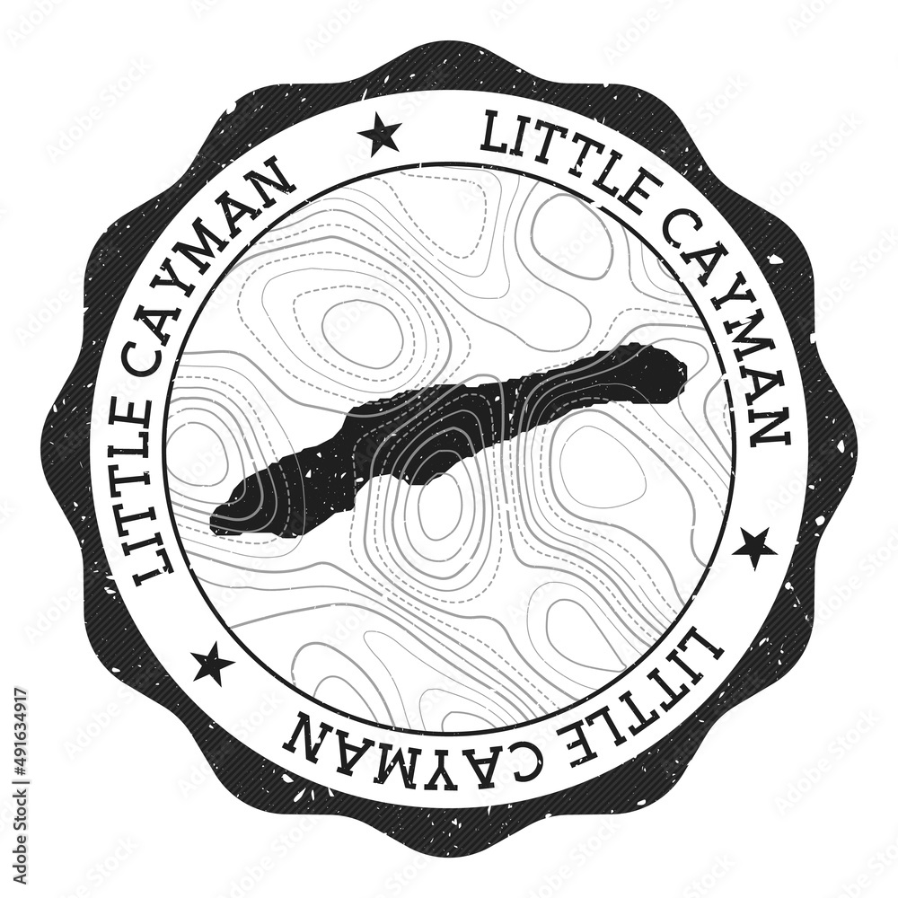 Little Cayman outdoor stamp. Round sticker with map of island with ...