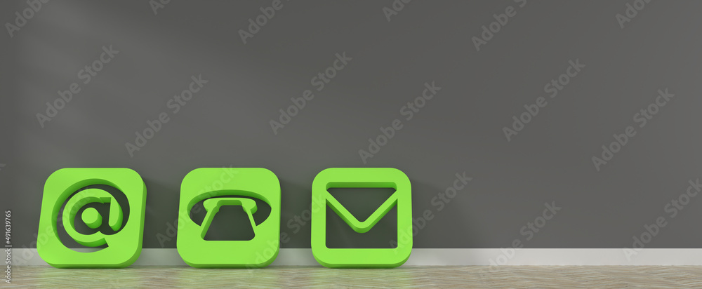 Big green contact icons in a grey room, 3d rendering Stock Illustration ...