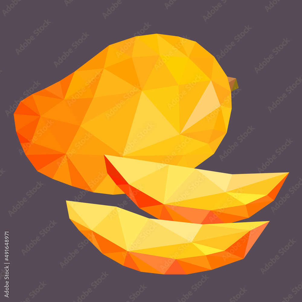 Mango illustration for label and packaging. Ripe sweet fruit. Low-poly ...