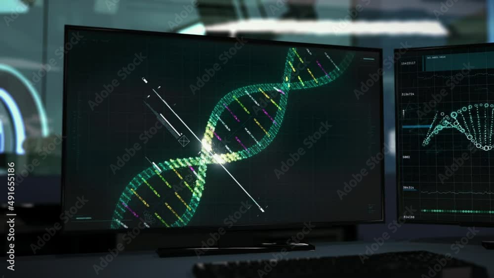 Modern DNA Research Software User Interface On Screen At Biological ...