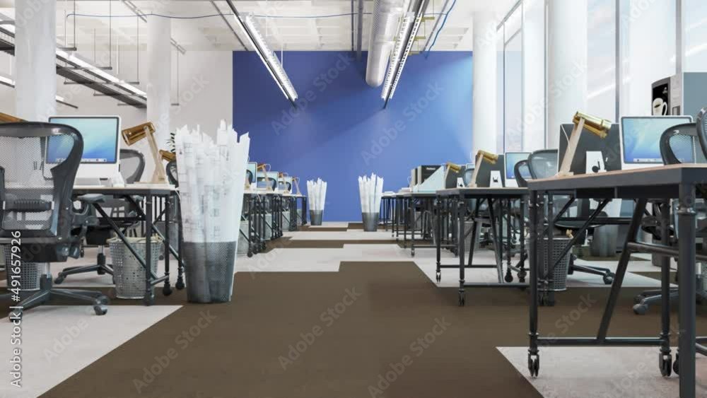 Office workplace. Office interior animation. Workplace. Modern office ...