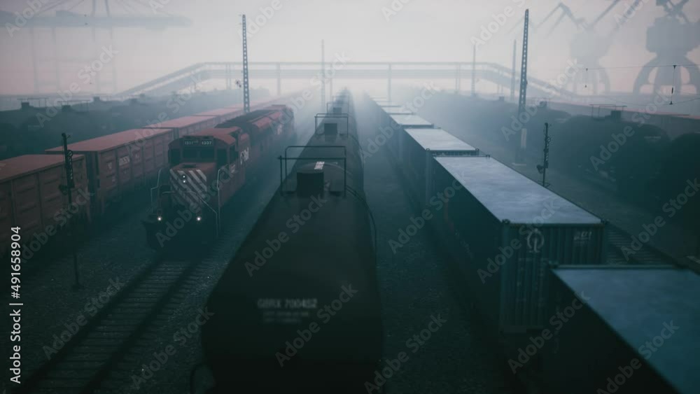 Railway Transportation in the port. Moving Freight Trains In Cargo ...