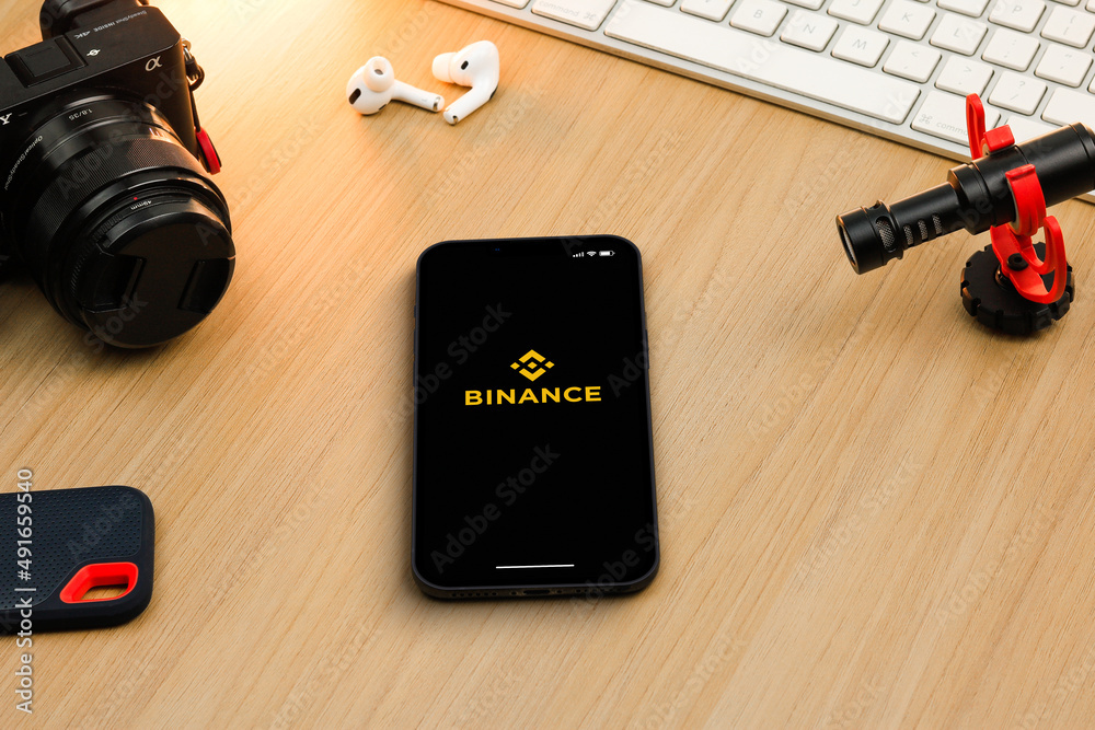 Binance cryptocurrency exchange app on smartphone iPhone 13 screen on ...