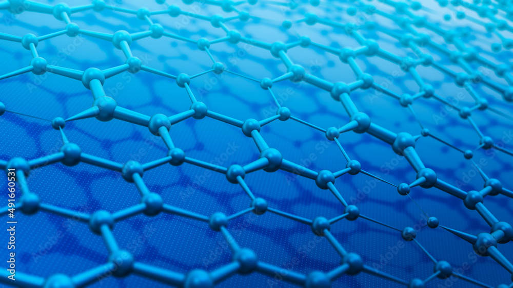 hexagon grid, graphene structure with carbon atoms, nanotechnology ...