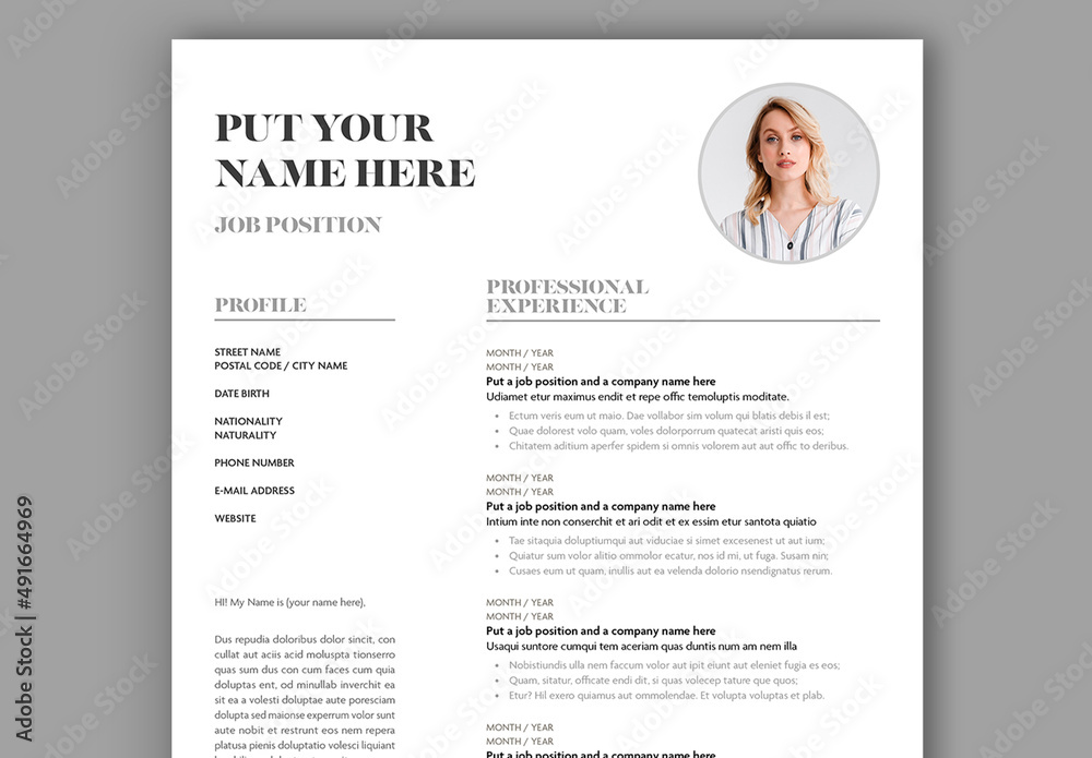 CV Resume Layout Stock Template | Adobe Stock