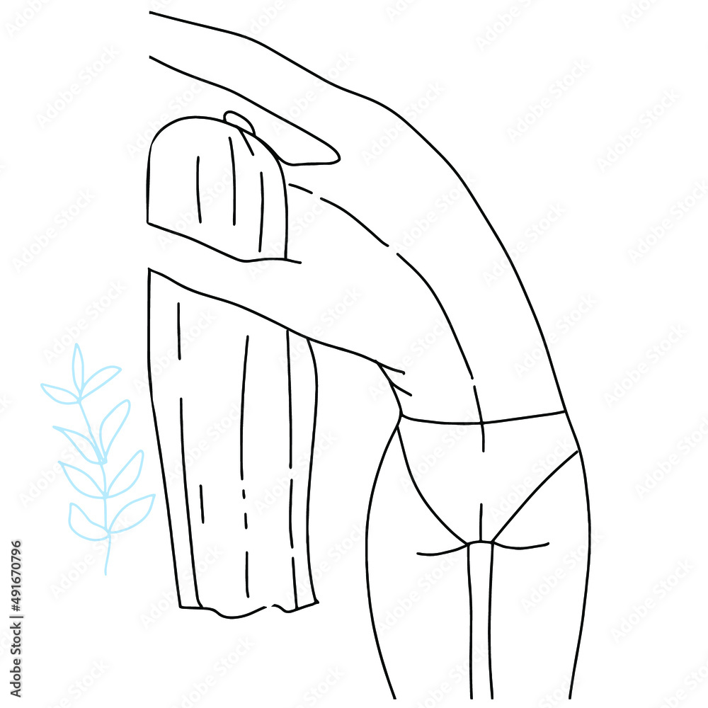 Linear drawing hand drawn girl standing leaning sideways, sketch ...