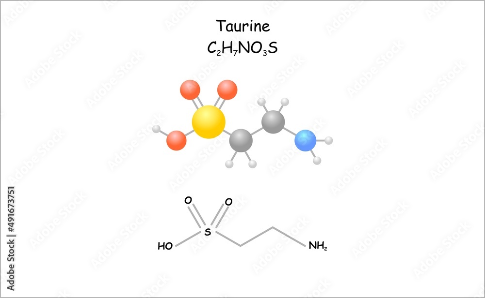 Stylized molecule model/structural formula of taurine. Use as component ...