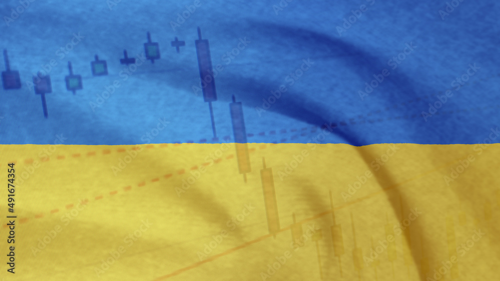 War in Ukraine. Ukraine flag and stock market chart. Stock market drops ...