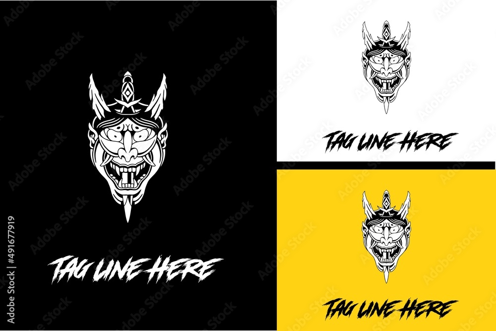 logo design of devil with sword vector black and white Stock Vector ...