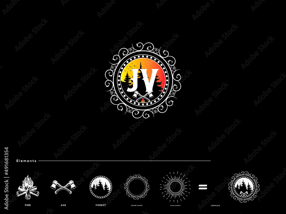 Colorful JV Logo, Letter Jv vj clean symbol vintage logo image design ...
