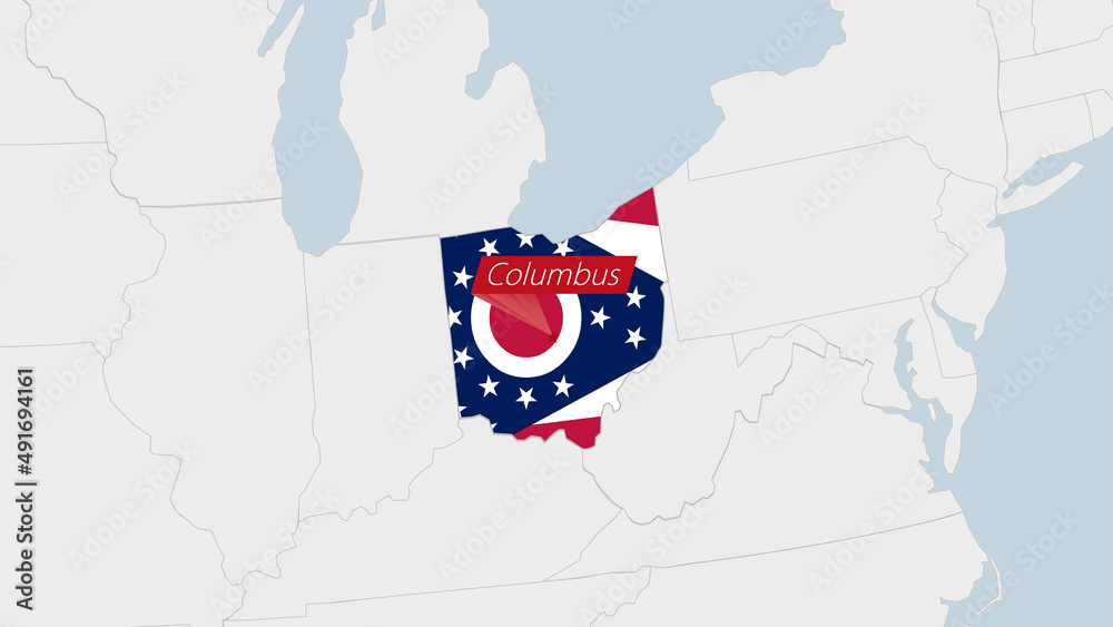 US State Ohio map highlighted in Ohio flag colors and pin of country ...