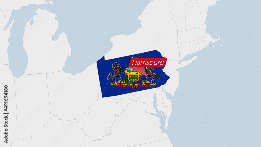 US State Pennsylvania map highlighted in Pennsylvania flag colors and ...