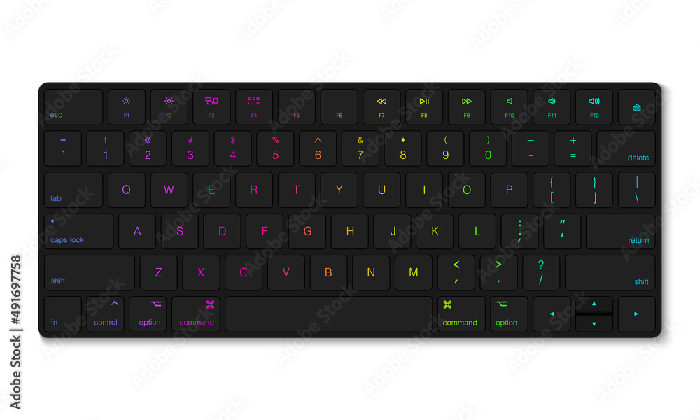Gaming keyboard with RGB light effect isolated on white background ...