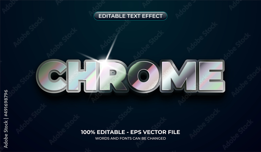 Holographic chrome text effect. Editable rainbow metallic text with ...