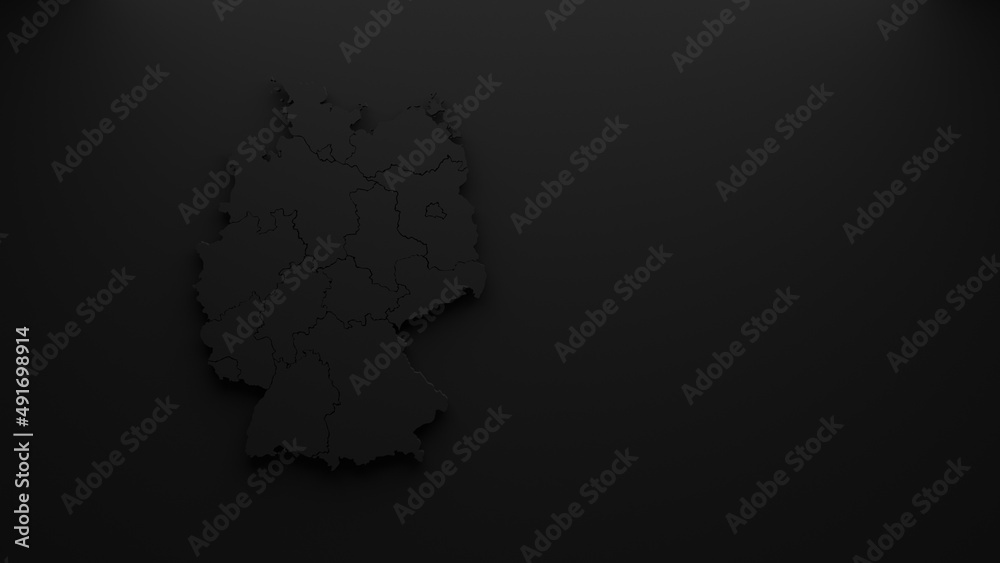 3D rendering of a map of Germany positioned in the left half of the ...