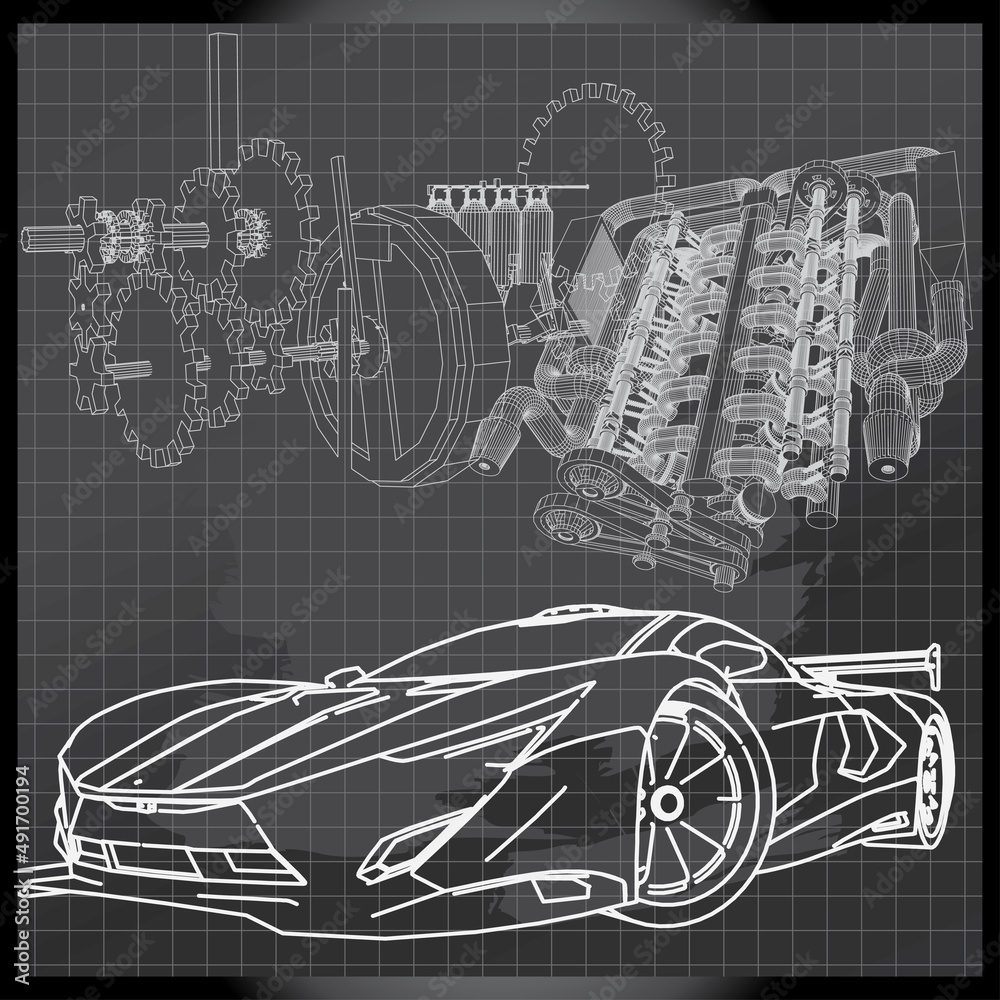 Sports Car Sketch on Backboard Stock Vector | Adobe Stock