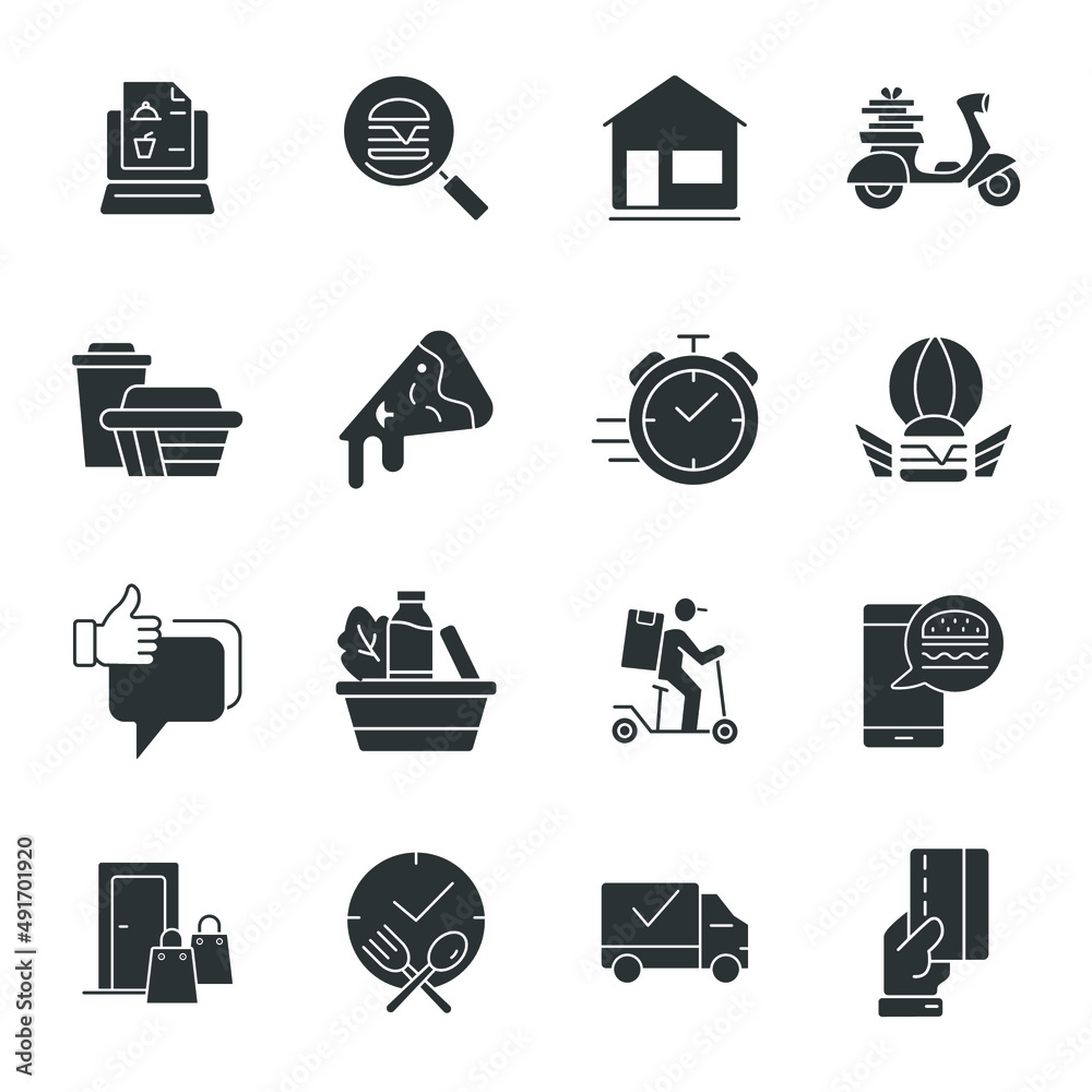 Food delivery icons set . Food delivery pack symbol vector elements for ...