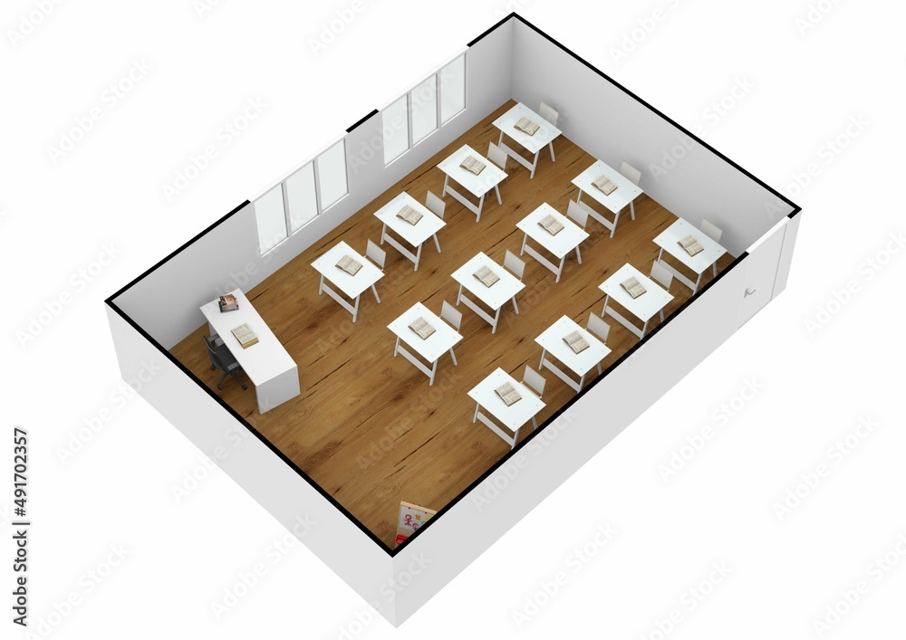 Isometric classroom interior realistic 3d. Class room plan ...