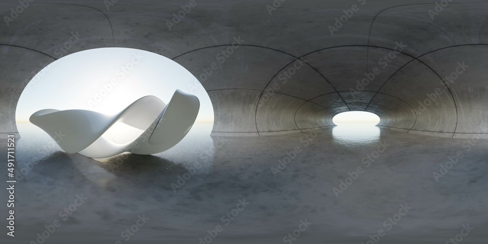 360 degree full panorama environment map of concrete hangar hall with ...