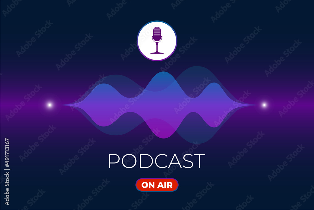 On air live streaming broadcast poster concept. Radio podcasting and ...