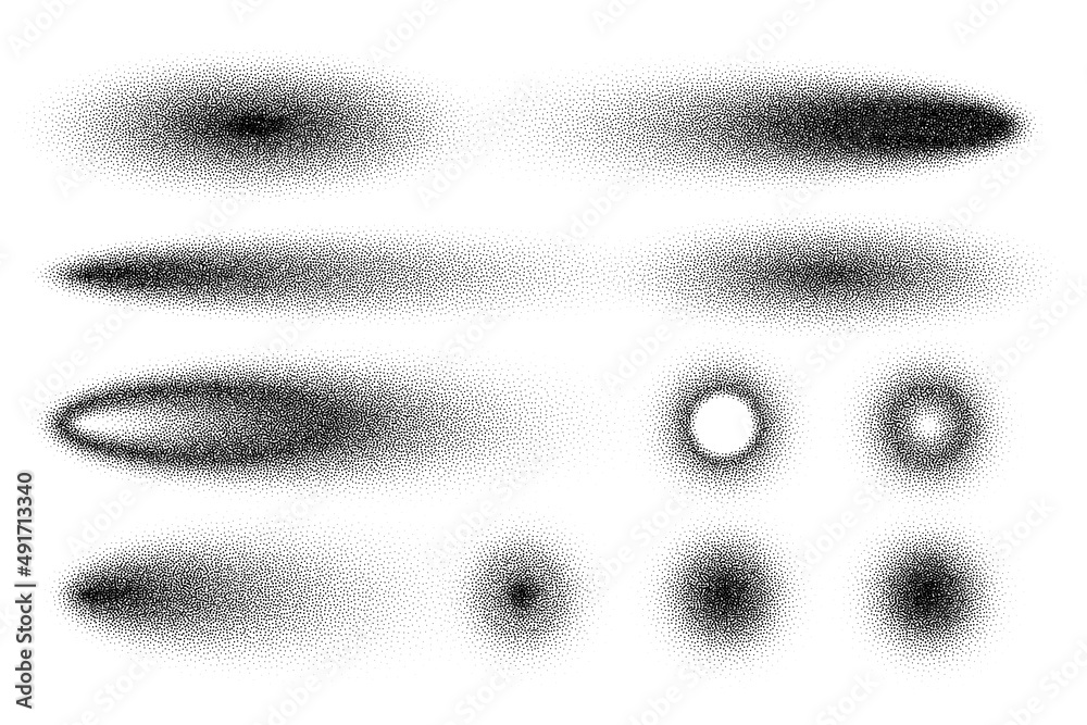 Stipple shadows set, dotted design elements. Fading gradient. Stippling ...