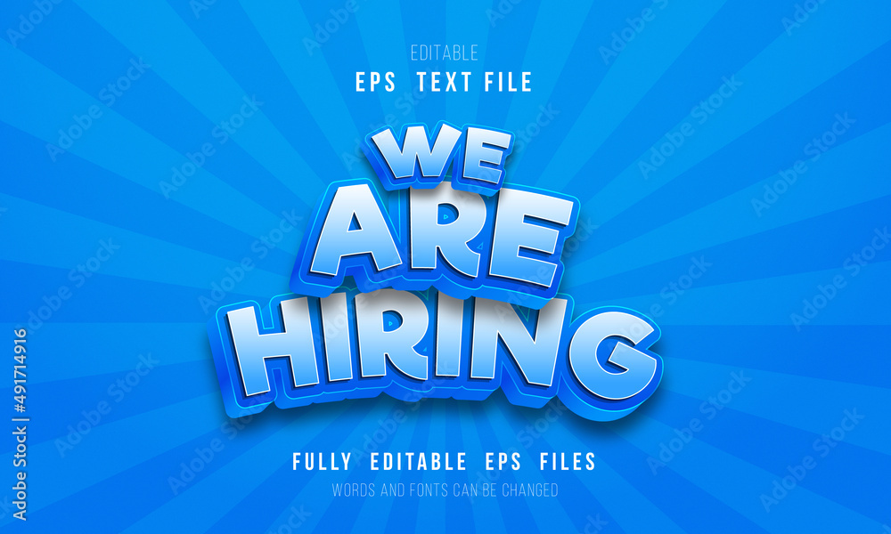 3d we are hiring text effect style with fully editable Stock Vector ...