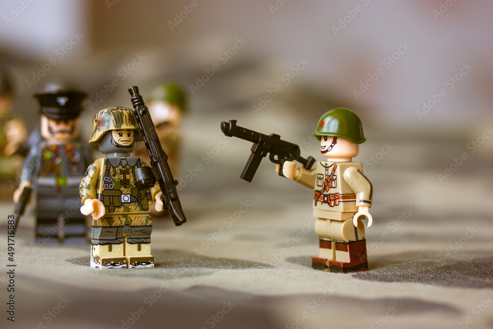 Kyiv, Ukraine. March 9, 2022. LEGO soldiers from Second World War. Toy ...