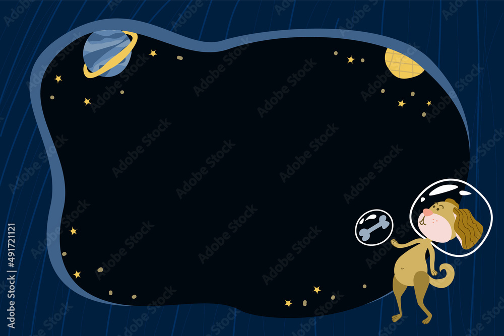 Space background template. Cute vector frame for text with planets ...