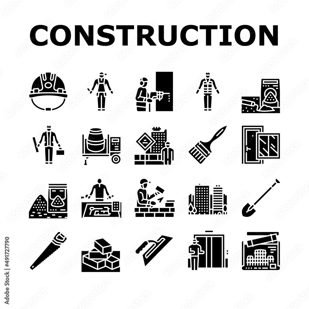 Construction Building And Repair Icons Set Vector. Ladder And Elevator ...