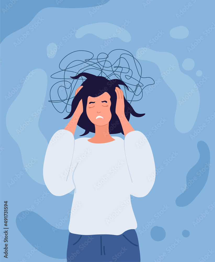 Frustrated woman concept. Girl in panic and horror. Psychological ... Frustrated woman concept. Girl in panic and horror. Psychological ...
