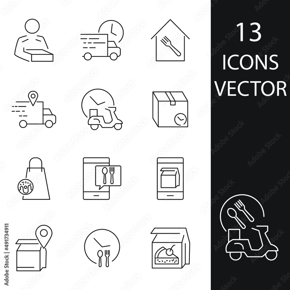 Food delivery icons set . Food delivery pack symbol vector elements for ...