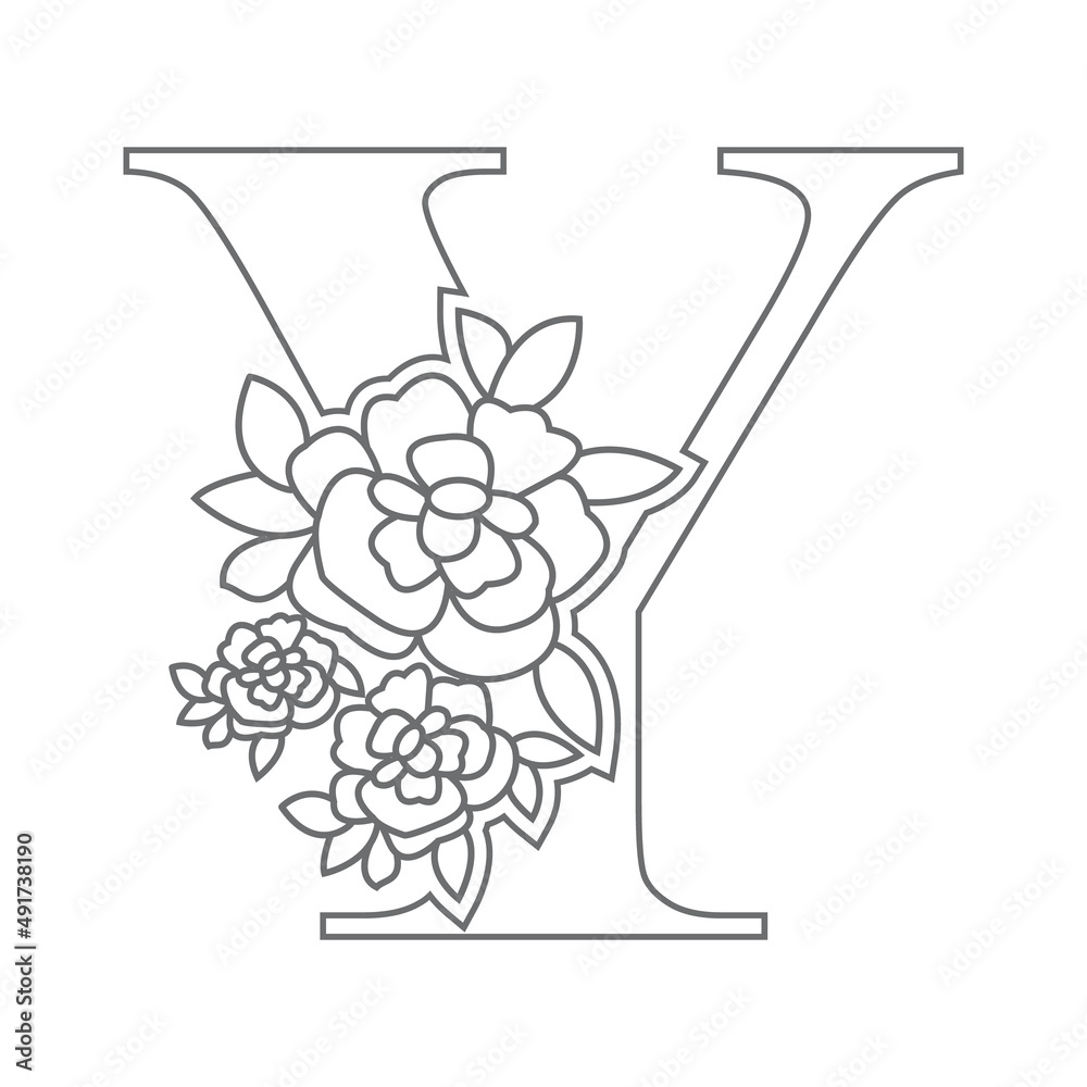 Floral alphabet letter coloring book for kids. Vector illustration of ...